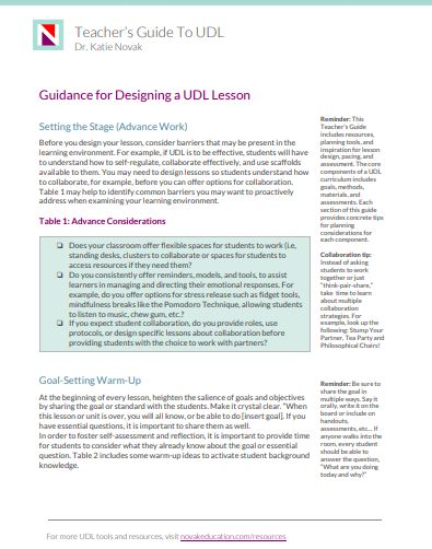 The Teacher's Guide to UDL - Guidance for Designing a UDL Lesson